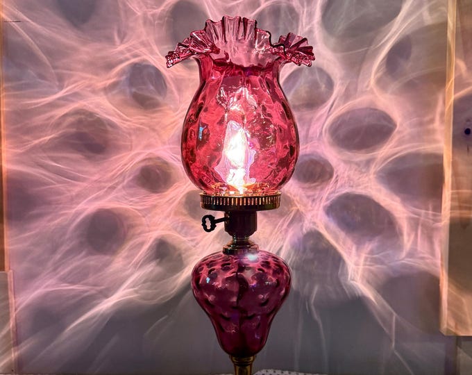 Fenton Country Cranberry Dot Optic Table Lamp 21", Light Reflecting ...