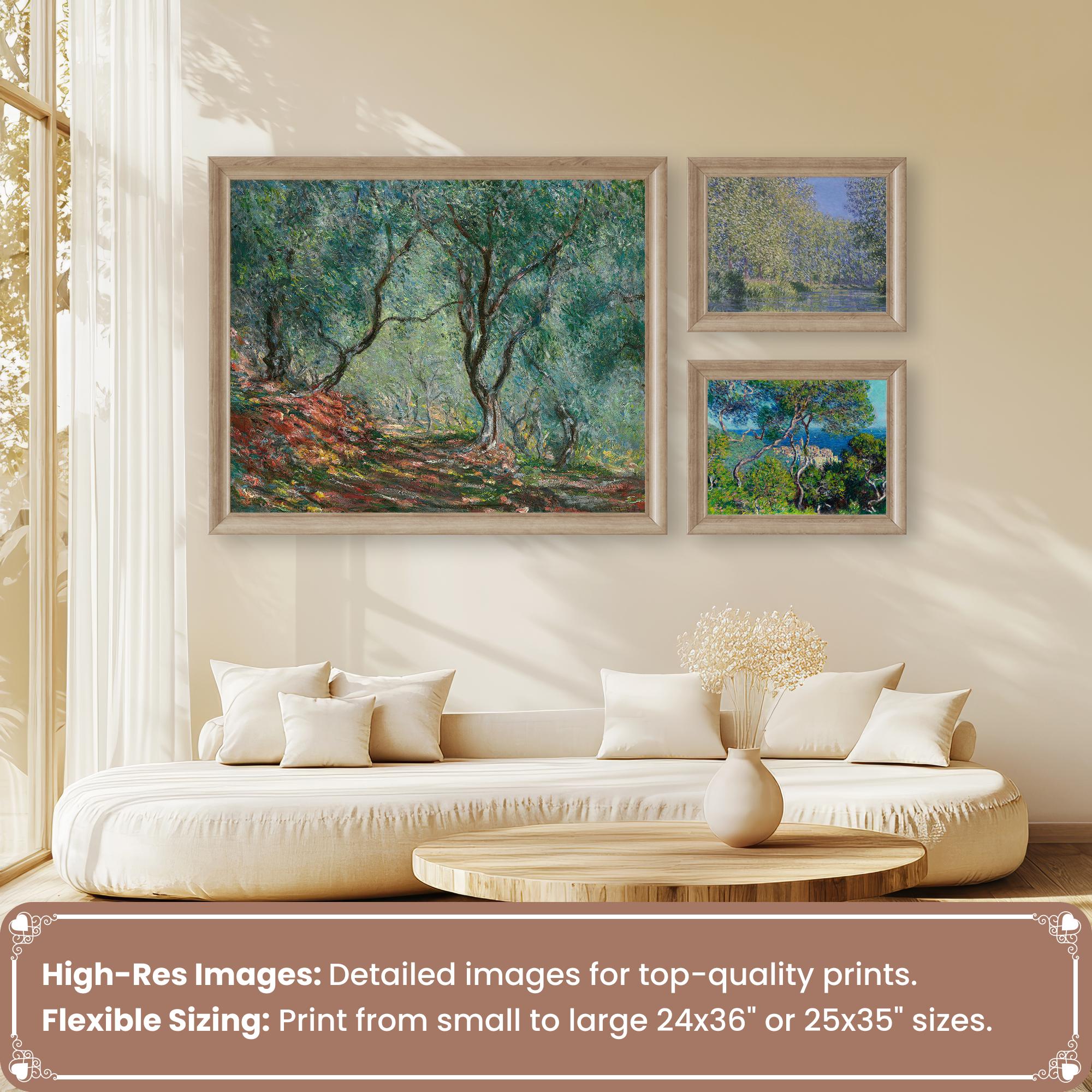 Monet Forest Tree Paintings, Claude Monet Printable Art Set of 5, Green ...