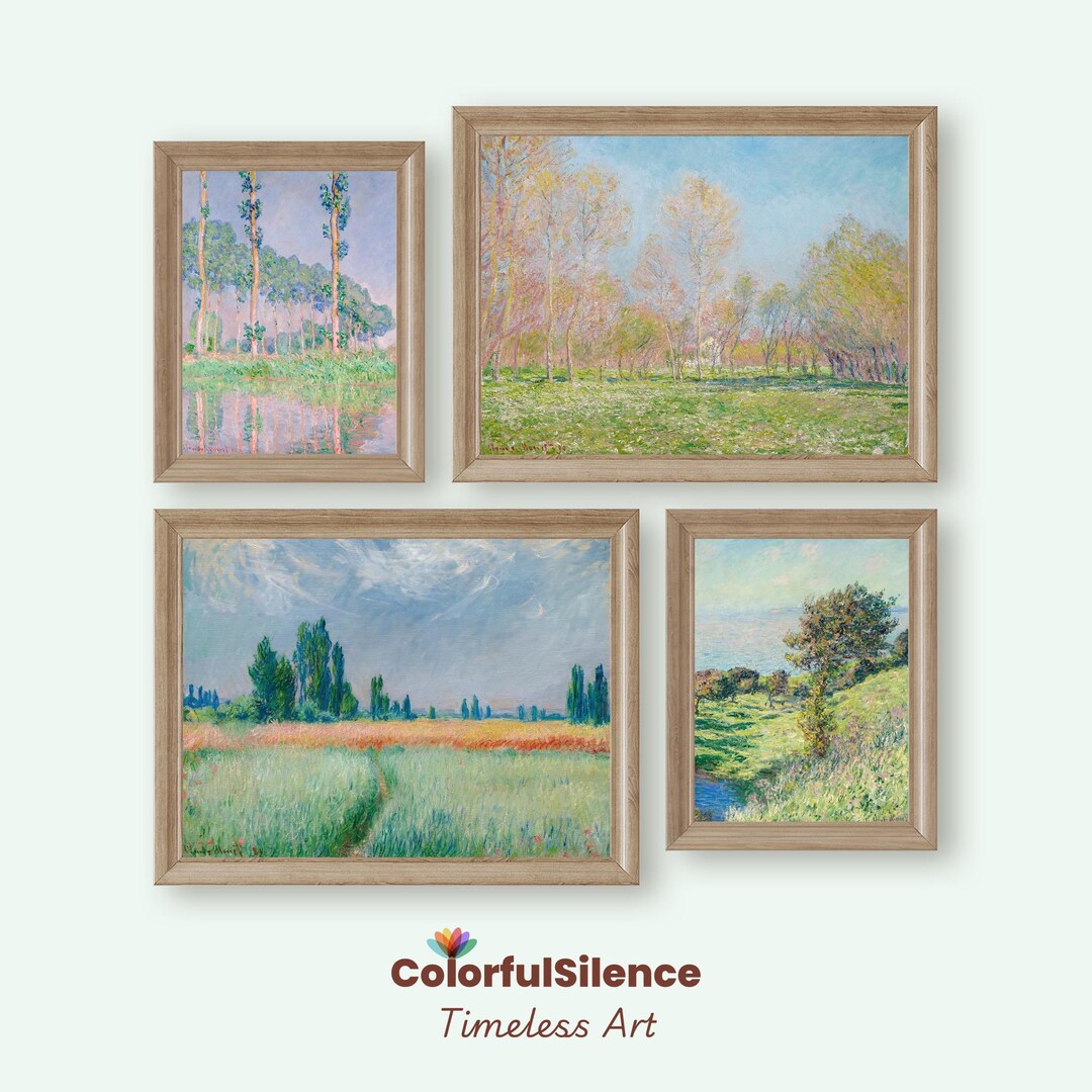 Monet Countryside Landscape Art Set of 4: Impressionist Spring Meadow ...