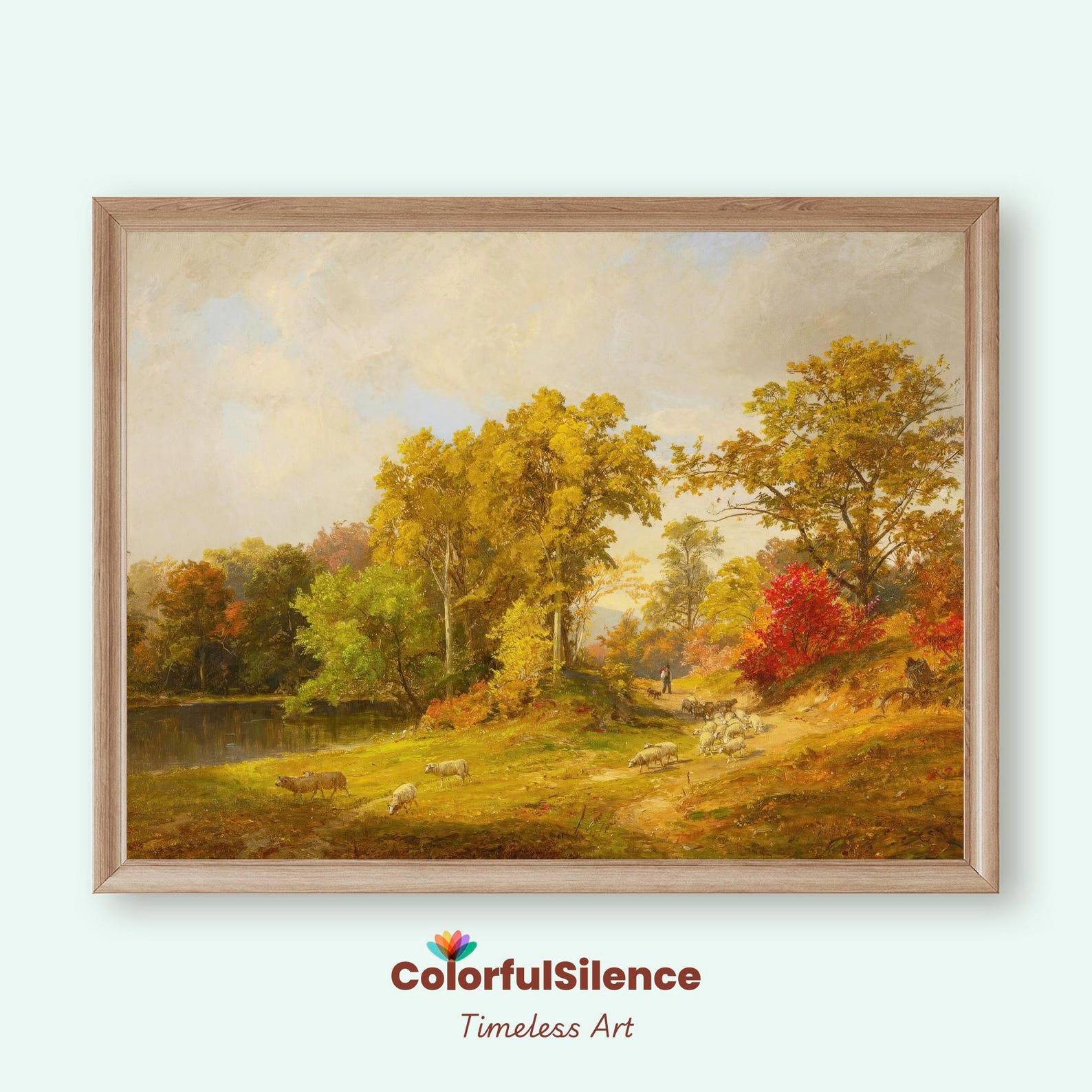 Vintage Autumn Landscape Painting Set of 2: Warm Tone Fall Forest ...