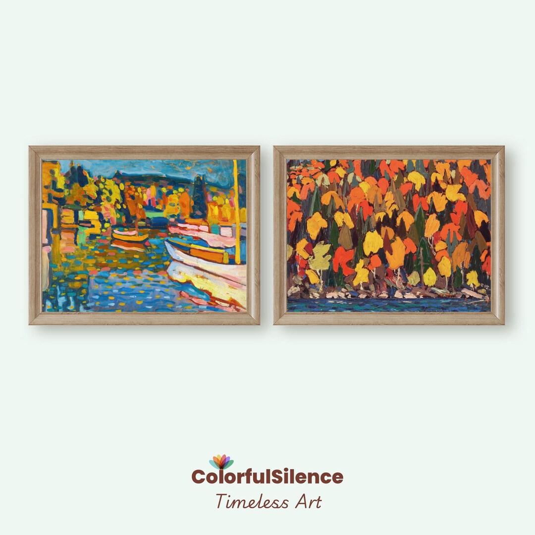 Fall Landscape Painting Set of 2, Autumn Tree Prints, Autumn Leaves ...