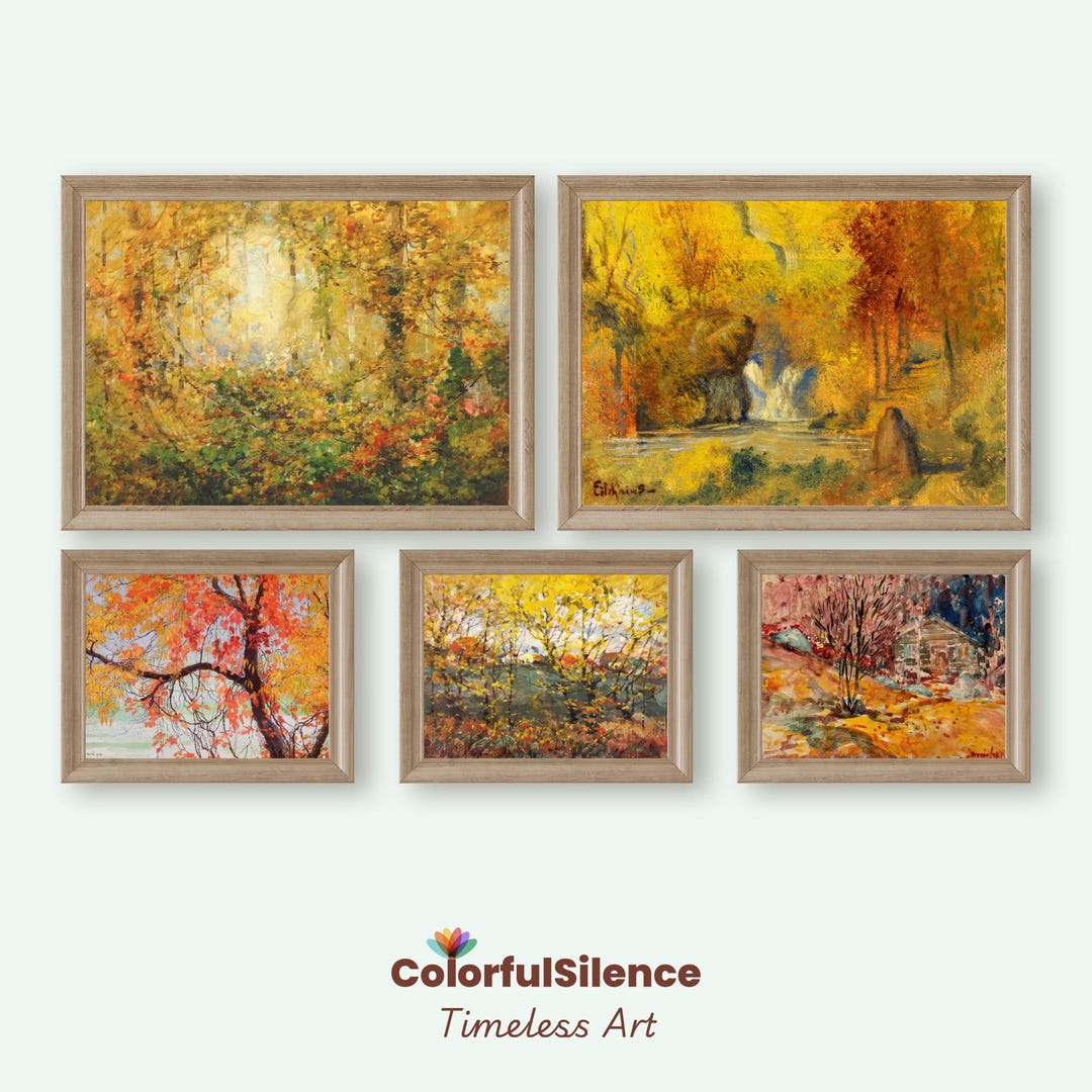 Fall Landscape Printable Wall Art, Gallery Wall Set of 5, Autumn Golden ...