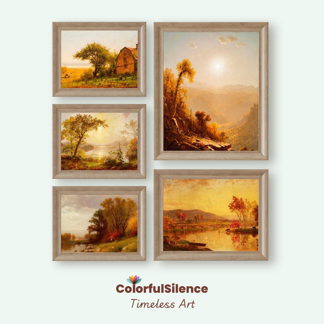 Vintage Fall Landscape Art Prints: Golden Autumn Scenery, Set of 5 ...