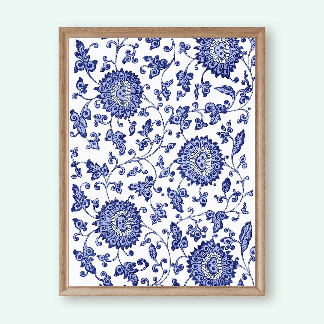 Chinoiserie Floral Print: Delft Blue Flower Pattern (printable Wall Art ...