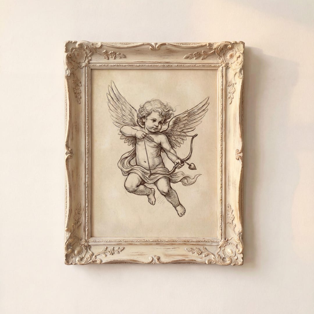 Vintage Cupid Print, Cupid Valentine Decor, Classic Cupid Bow & Arrow ...