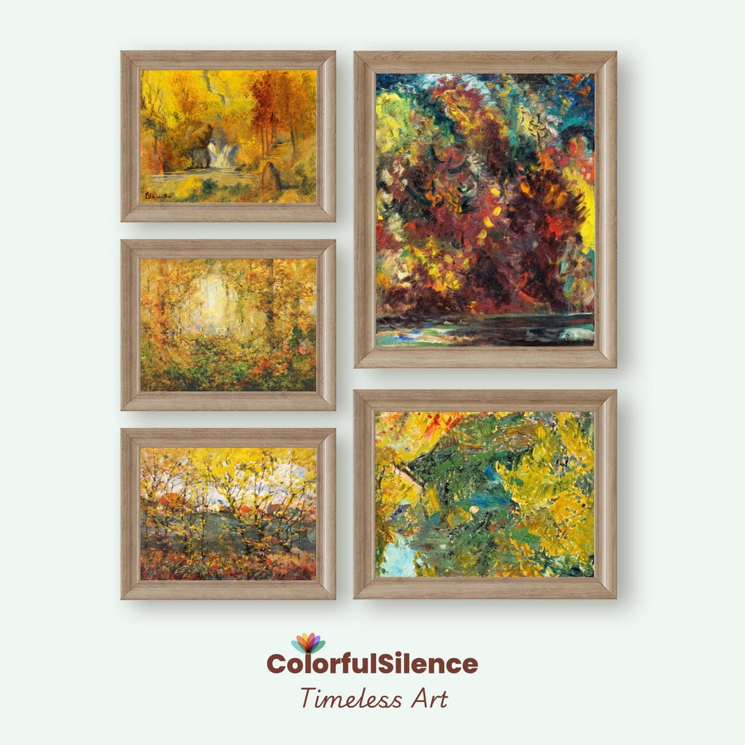 Fall Landscape Abstract Painting, Autumn Decor, Gallery Wall Set of 5 ...