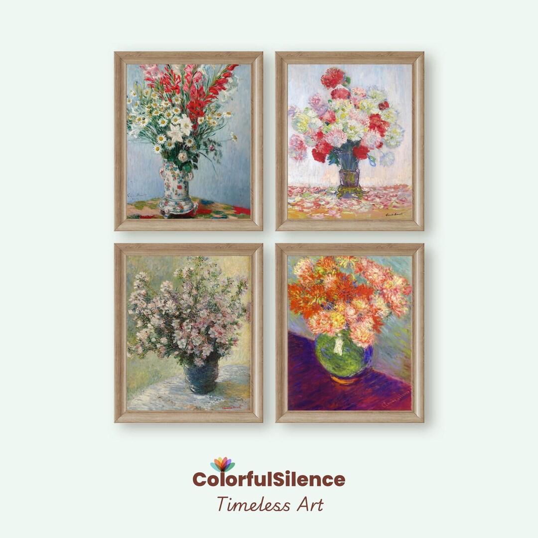 Monet Flower Painting, Claude Monet Printable Art Set of 4, Flower ...