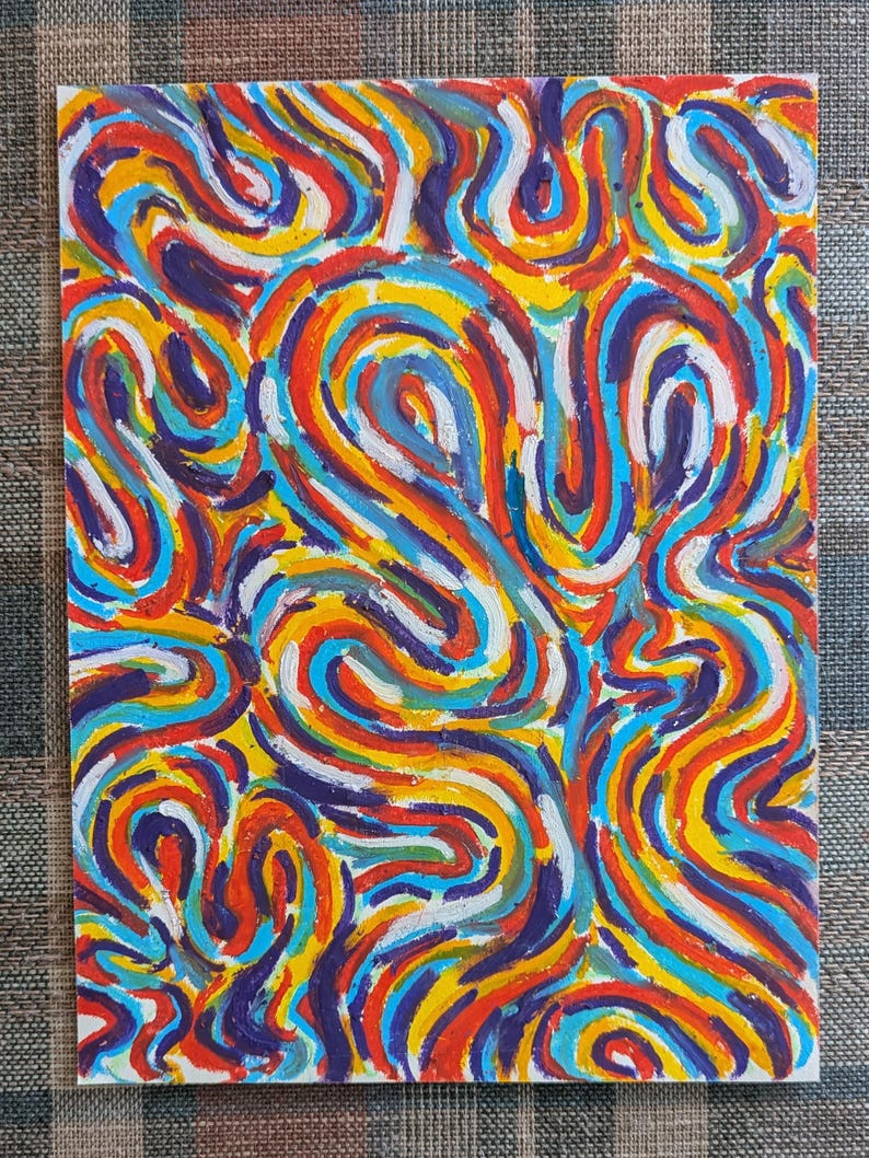 Colorful Abstract Swirl Drawing – Vibrant Original Flowing Lines Wall ...