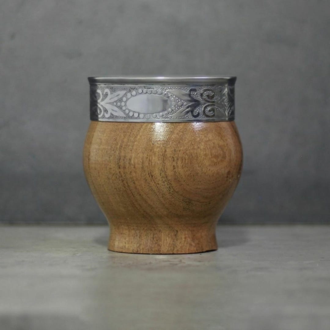 Imperial Wooden Mate Gourd With Flat Nickel Silver Ring and Mate Straw ...