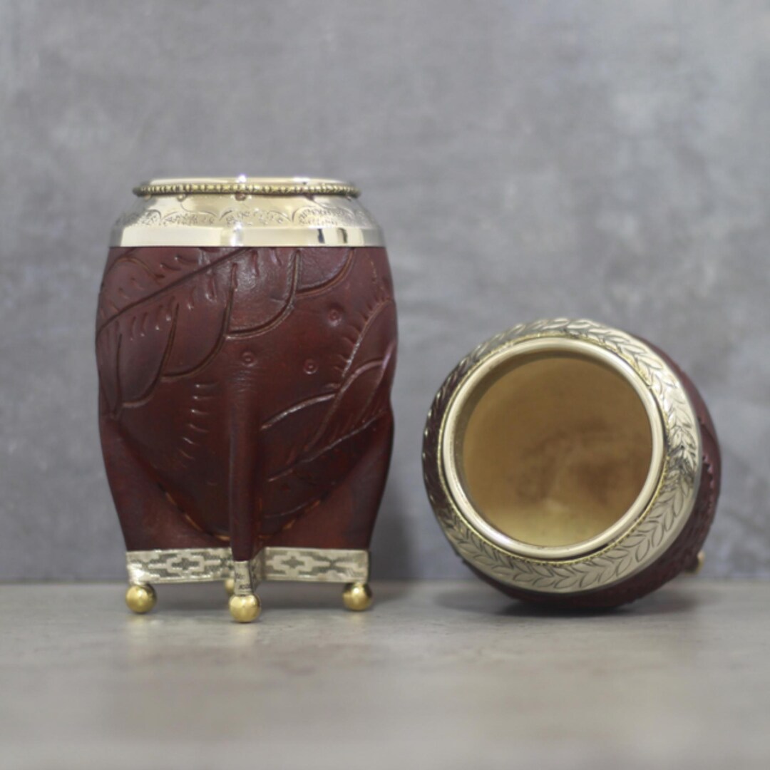 Torpedo Tooled Leather Mate Gourd With Nickel Silver and Bronze Ring ...