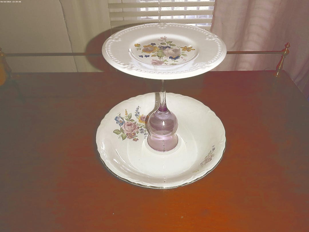 Two Tier Cake Stand Cottage Decor Vintage Cupcake Stand Antique Tea ...