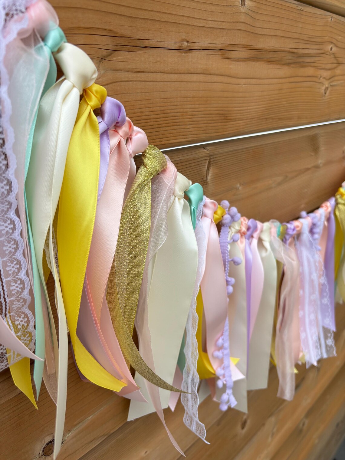 Satin Ribbon Garland, Boho Garland, Ribbon Garland, Pastel Rainbow ...