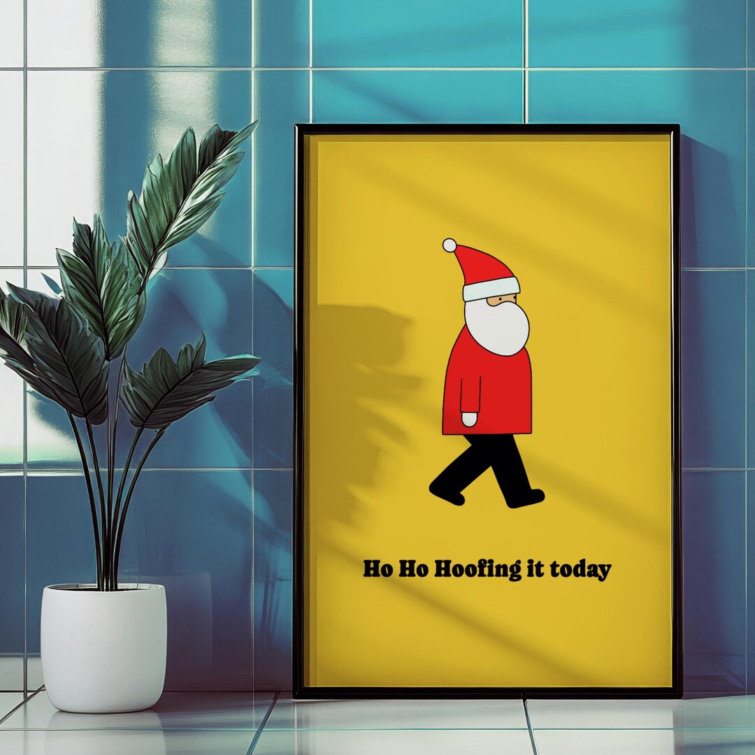 Funny Santa Pun Art Minimalist Christmas Wall Print Ho Ho Hoofing It ...