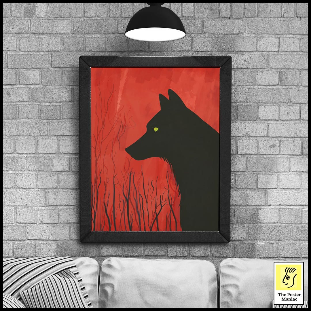 Black Wolf Gothic Print, Dark Forest Wall Art, Halloween Decor, Modern ...