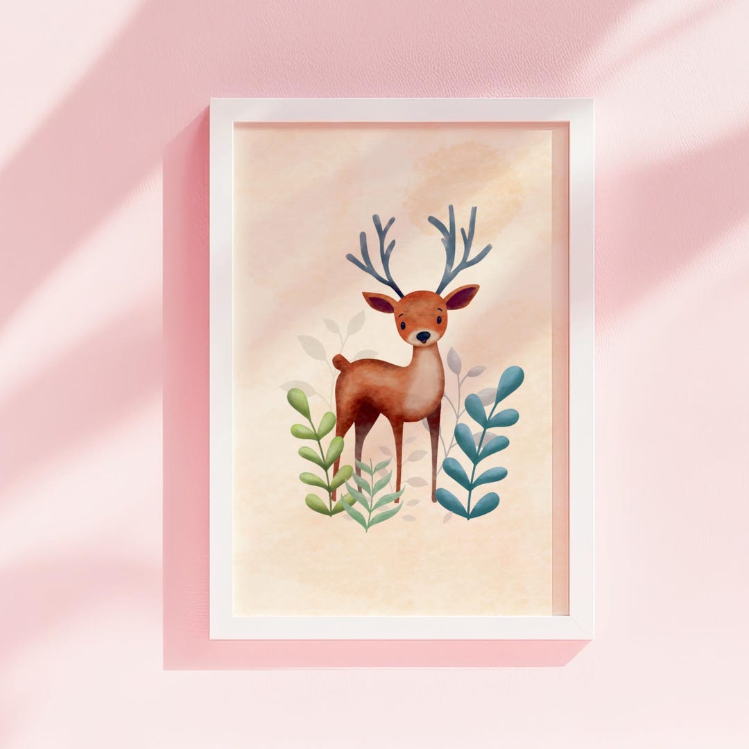 Cute Reindeer Poster Watercolor Christmas Art for Nursery Whimsical ...