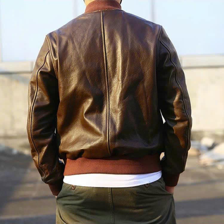 Handcrafted Men's Brown Leather Bomber Jacket Premium Genuine Leather ...
