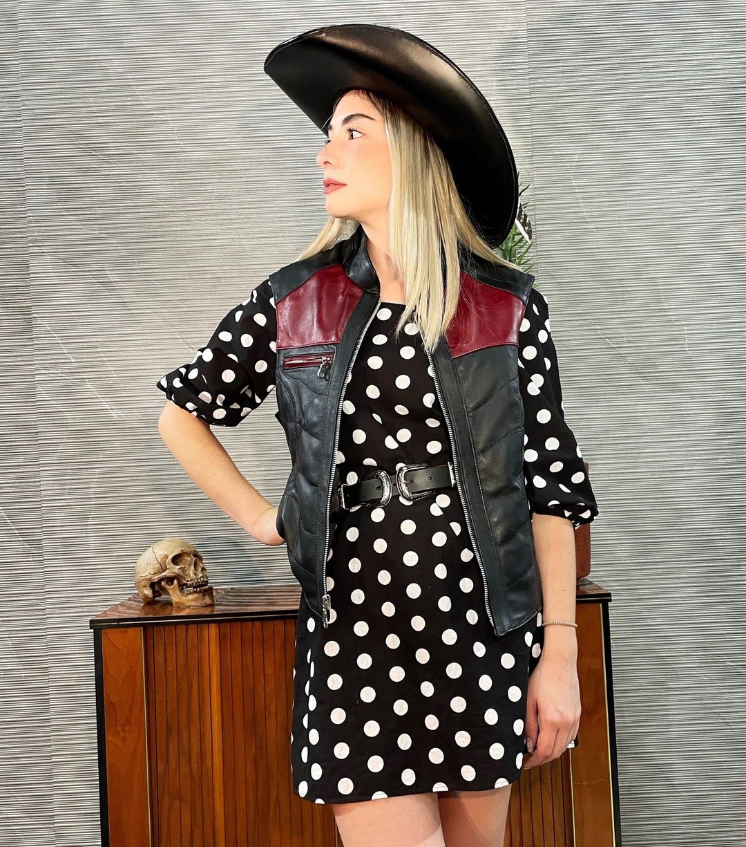 Women's Stylish Gothic Rocker Biker Black Leather Vest With YKK Zipper ...