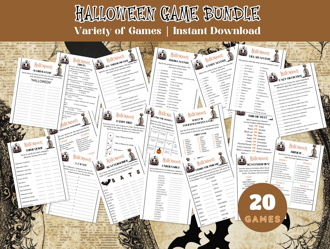 Halloween Printable 20 Game Bundle | Halloween Party Games | Halloween ...