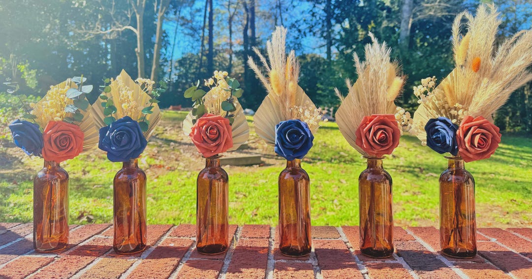 Boho Dried Flower Vase Set: Navy, Rust, Amber Wedding Centerpiece - Etsy