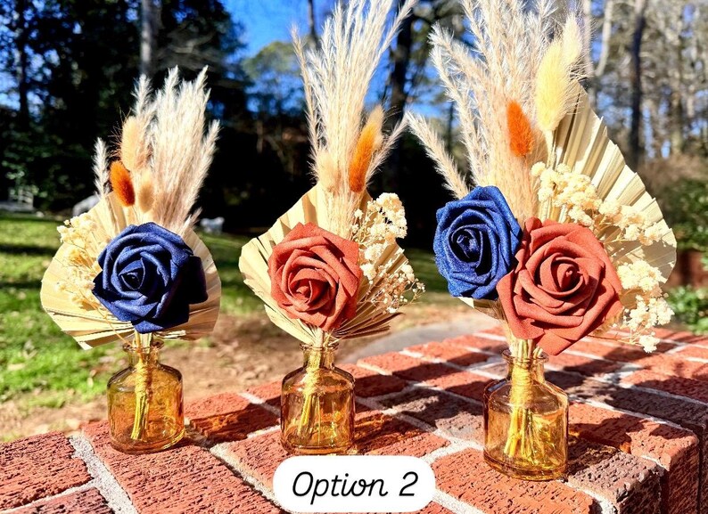 MINI Navy Blue Rust Orange Boho Bud Vase Set, Wedding Centerpiece ...