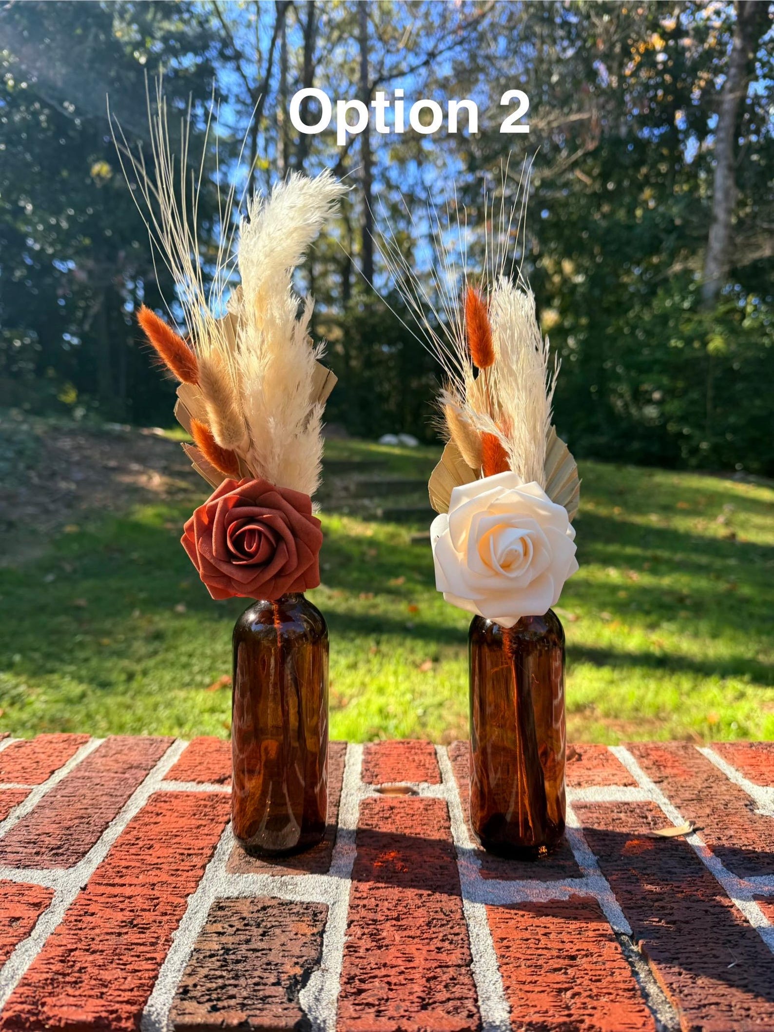 Boho Dried Floral Arrangement: Pampas Grass, Rose, Amber Vase - Etsy