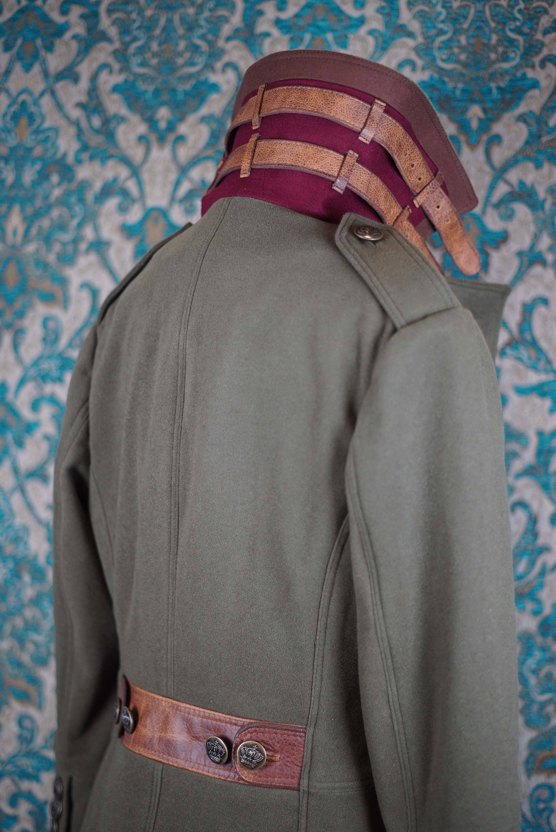 Olive Wool Greatcoatswith Waxed Leather Detailing - Etsy