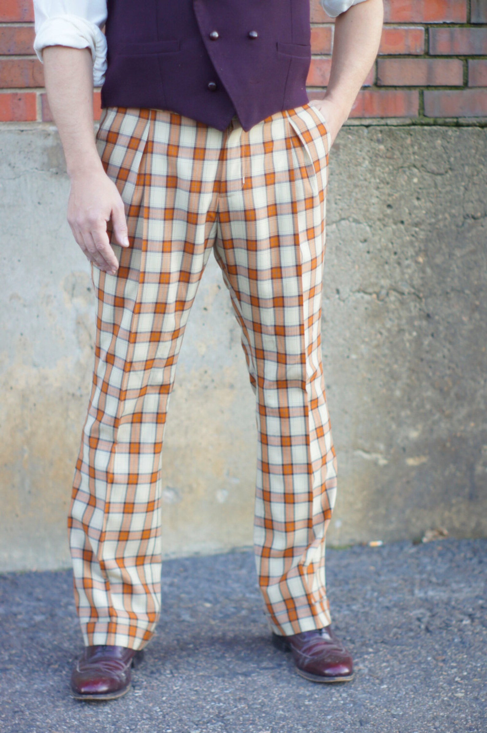 The Slim Fit Box Pleated Pantin Autumn Plaid - Etsy