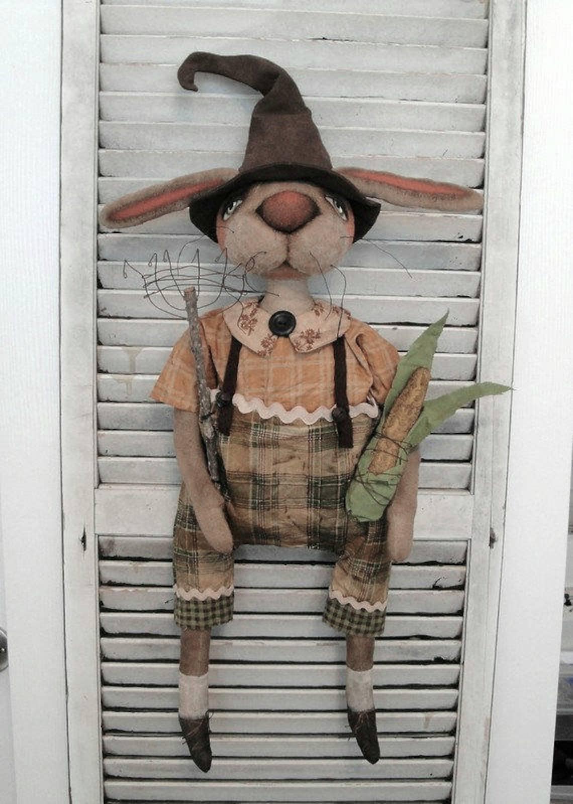 Rabbit Epattern-primitive Bunny Cloth Doll Craft Digital - Etsy