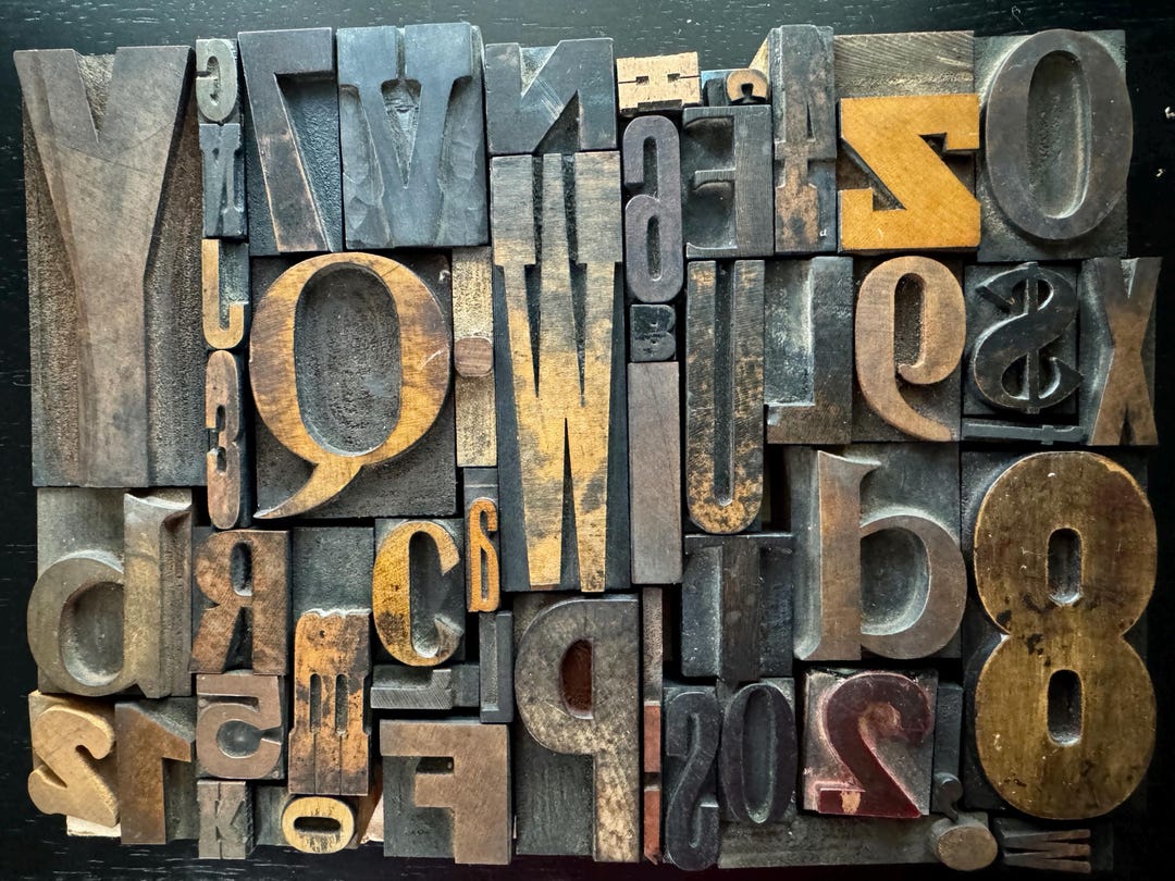 Antique Letterpress Printers WOOD TYPE Mix 50 Pieces W/ Full Alphabet ...