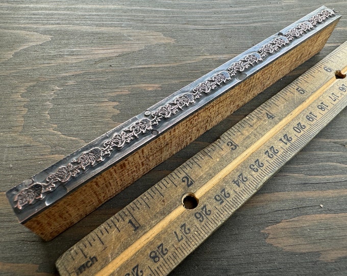 Antique Copper on Wood Printers Block Long Streach of GRAPES on the ...