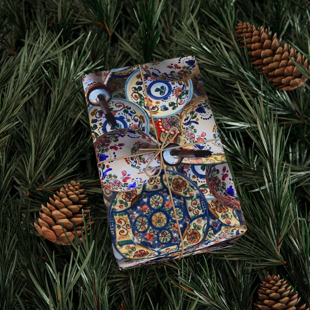 Mediterranean Tile Gift Wrap | Vintage Floral Ceramic Pattern - Etsy