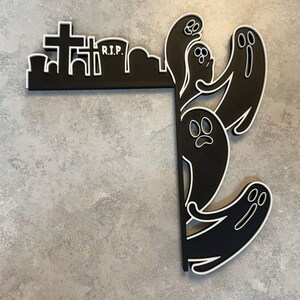 Halloween Door Corner Sign: Spooky Ghosts & Graveyard - Etsy