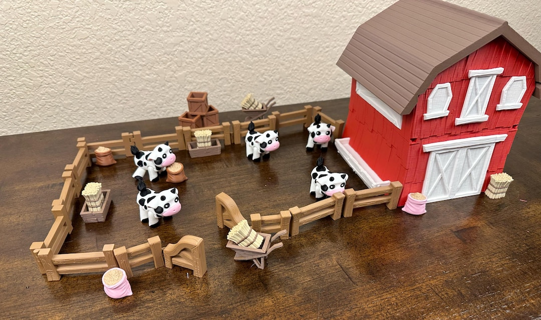 Cow Farm Playset | Miniature Cows, Fences, and Hay | Toy Farm Set ...