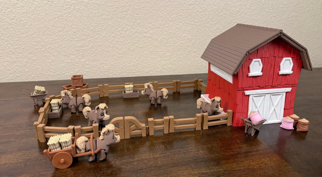 Horse Farm Yard Set With Barn and Accessories | Miniature Barnyard With ...