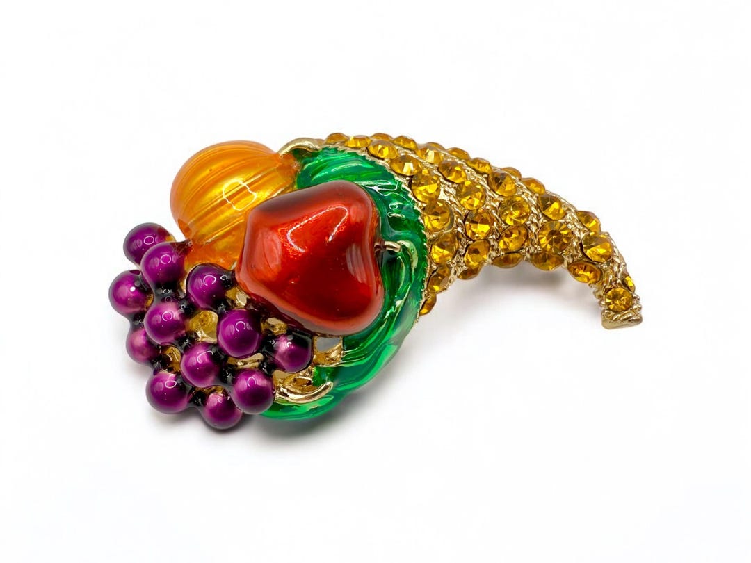 Vintage Monet Cornucopia Brooch: Gold Tone Horn of Plenty, 1980s ...