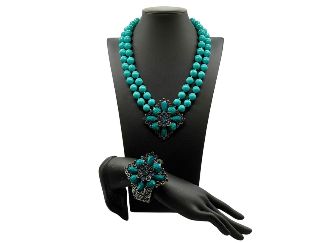 Princess Amanda Borghese Blue Crystal Necklace and Clamper Bracelet Set ...