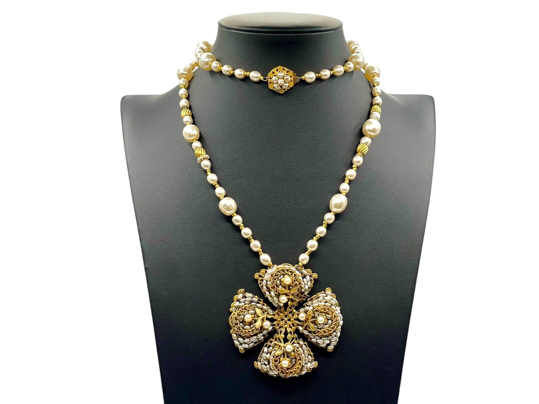 Miriam Haskell Vintage Maltese Cross Pearl Necklace 1940s-1950s missing ...