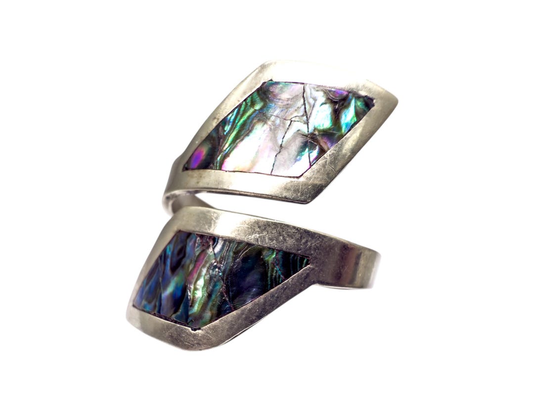 Vintage Alpaca Silver Adjustable Ring Abalone Shell Inlay Retro ...