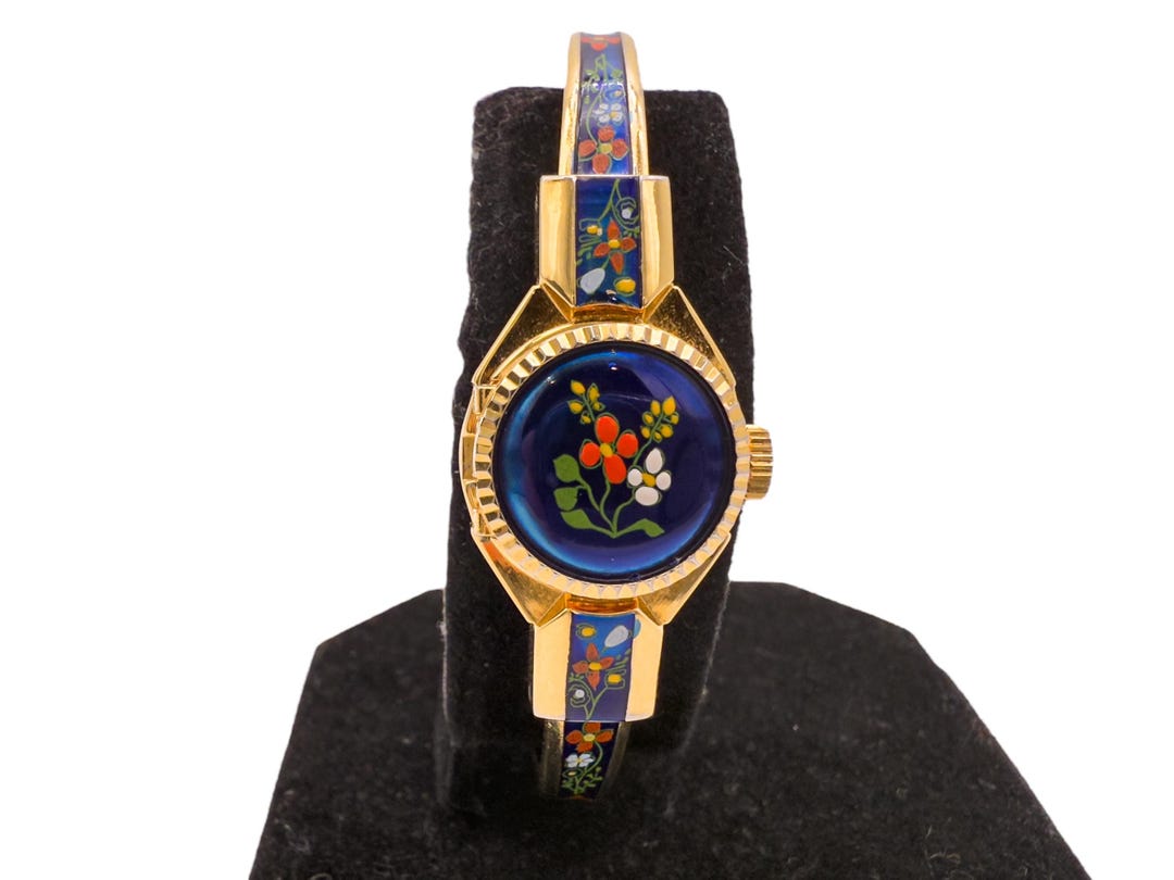 Vintage Hanowa Swiss Mechanical Watch: Floral Enamel Peekaboo Bangle - Etsy