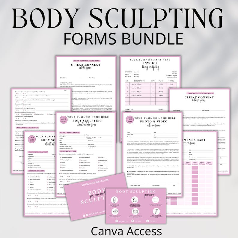 Body Sculpting Forms Bundle: Client Intake & Consent (canva Editable ...