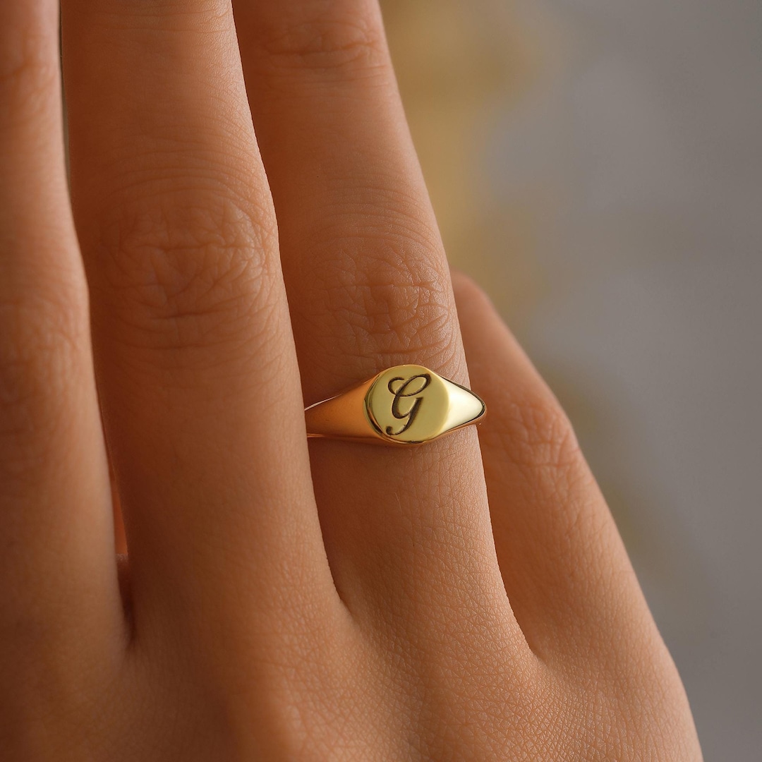 Personalized Initial Gold Ring, Signet 925 Sterling Silver Ring, Birthday Gifts, Letter Ring ...