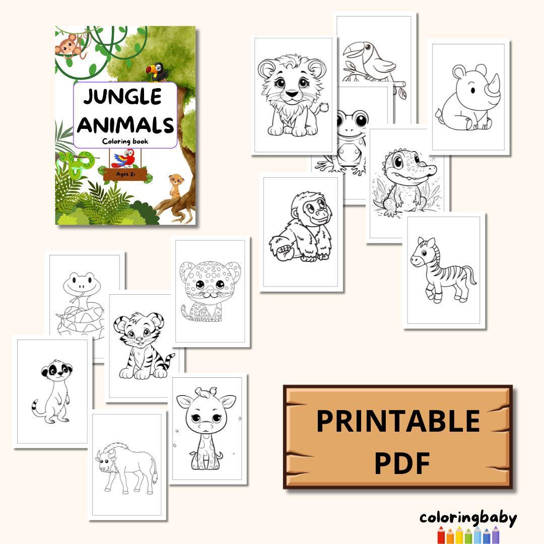 Jungle Animals PRINTABLE COLORING BOOK Ages 2 Libro Para Colorear - Etsy