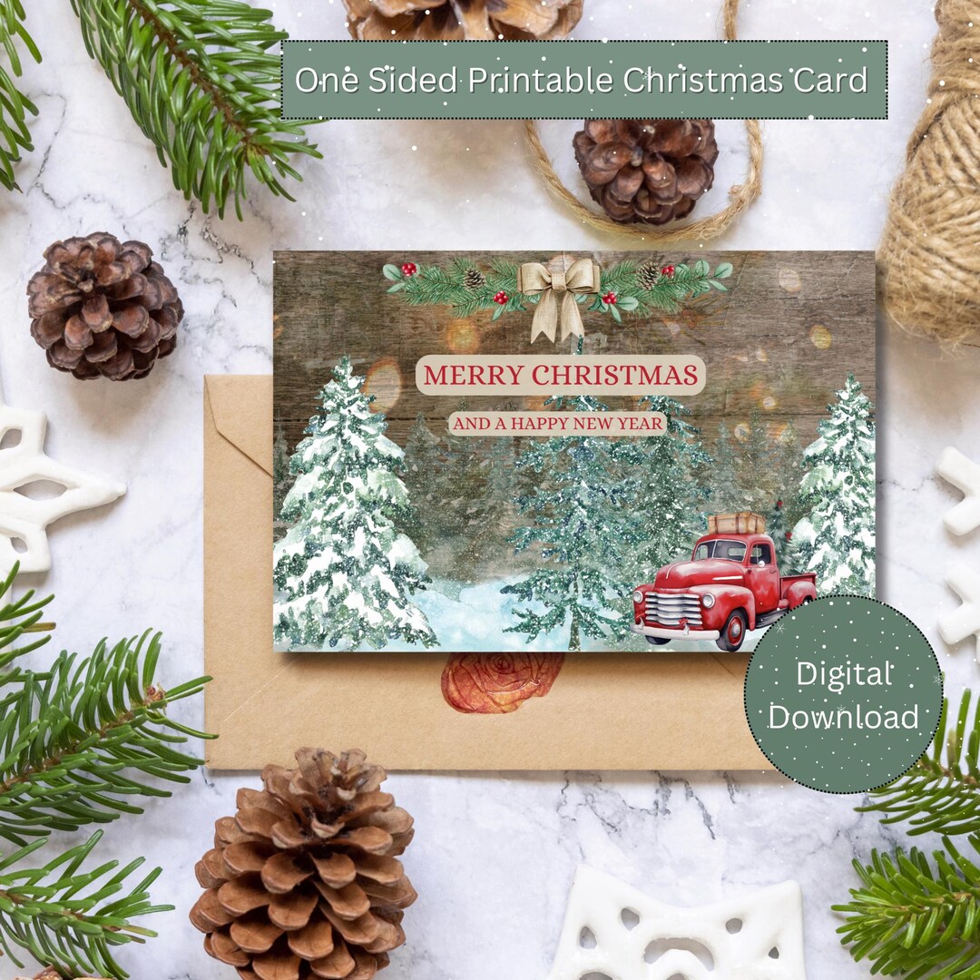 Christmas Instant Download Printable Card, One-sided Christmas Card ...