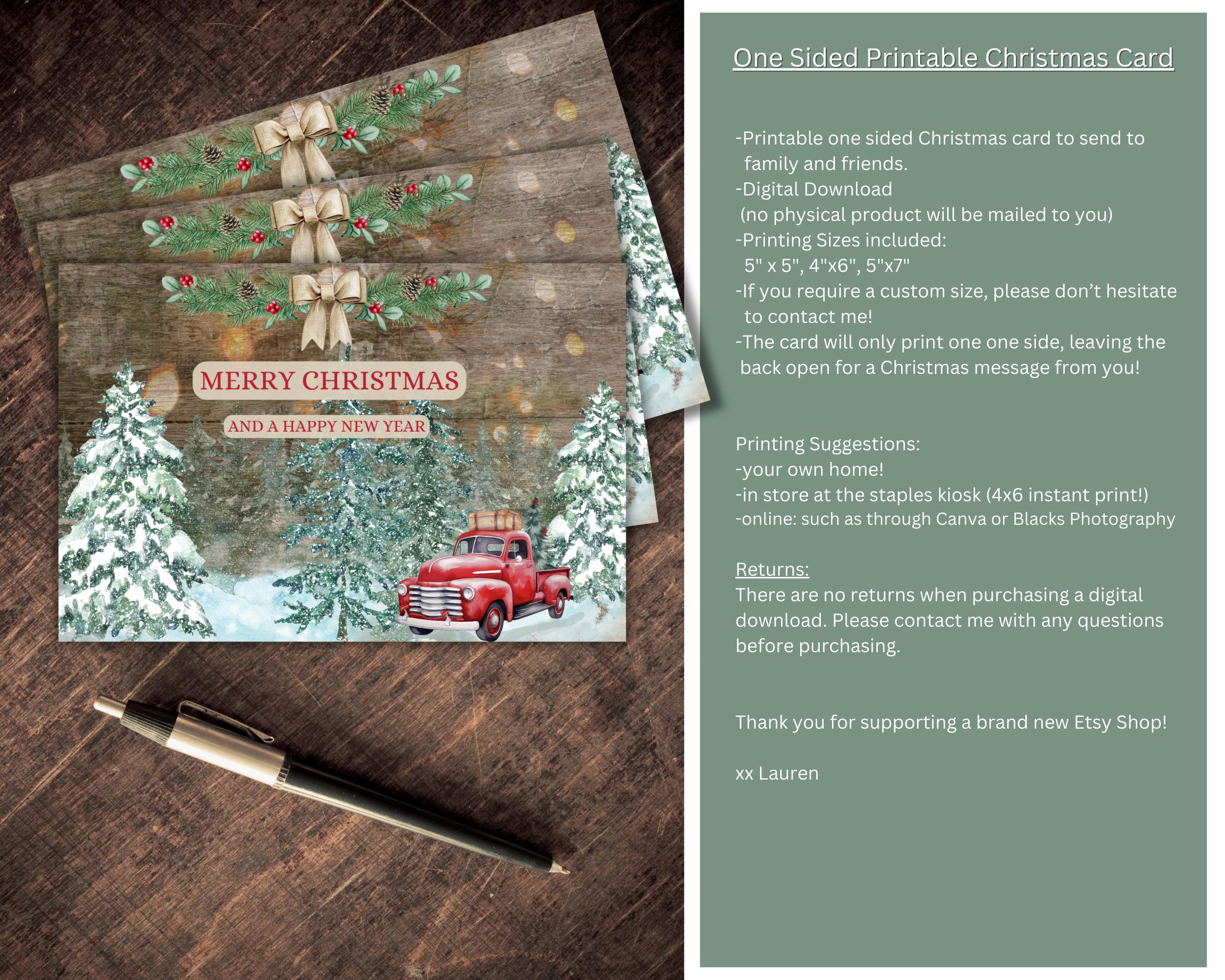 Christmas Instant Download Printable Card, One-sided Christmas Card ...