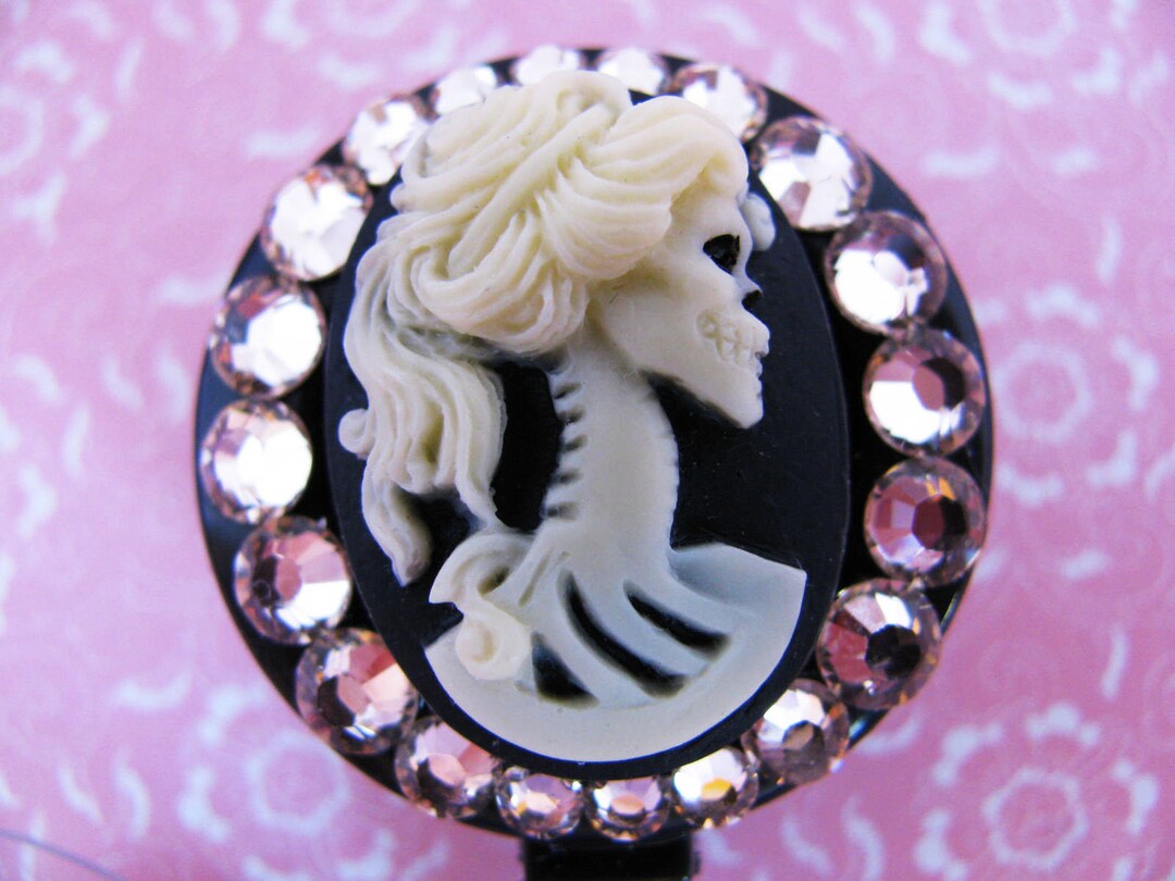 Skeleton Badge Reel, Skull Cameo Badge, Lolita Badge Reel, Skull Badge ...