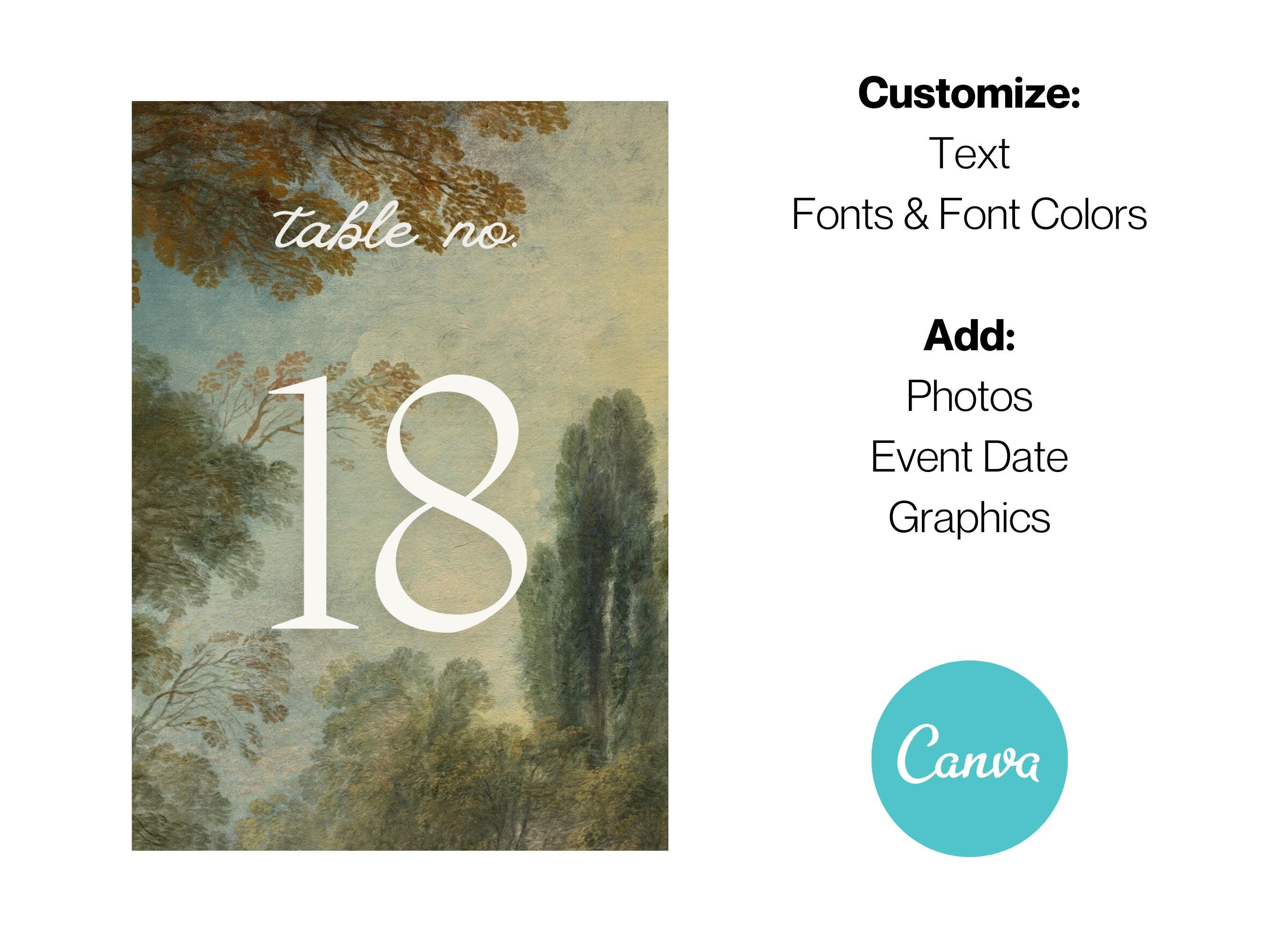 Artsy Wedding Table Numbers: Treetop Nature Canva Template (digital ...