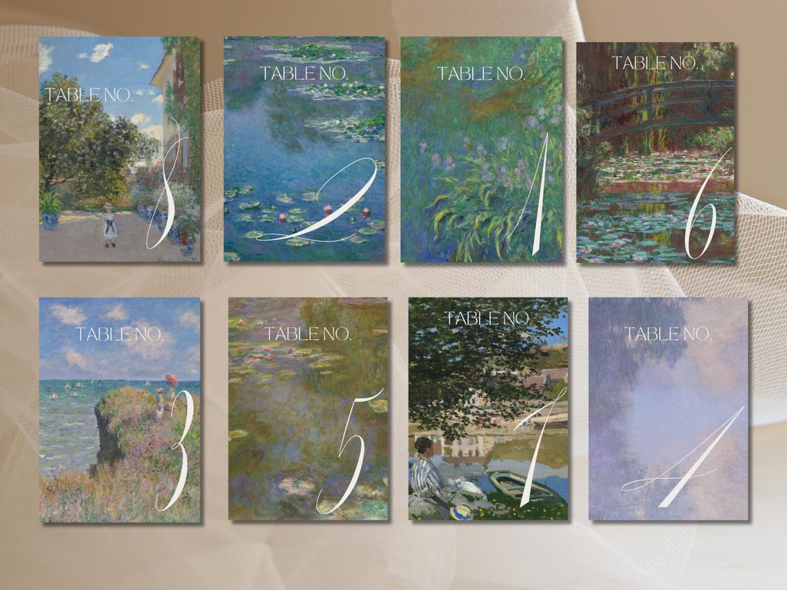 Monet Wedding Table Numbers: Impressionist Art Canva Template (digital ...