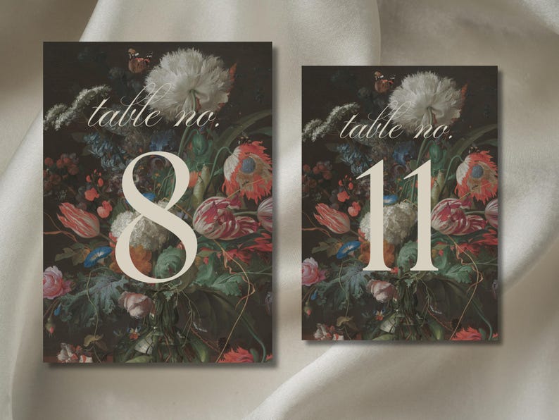 Floral Wedding Table Number Template: Dark Moody Vintage (canva ...