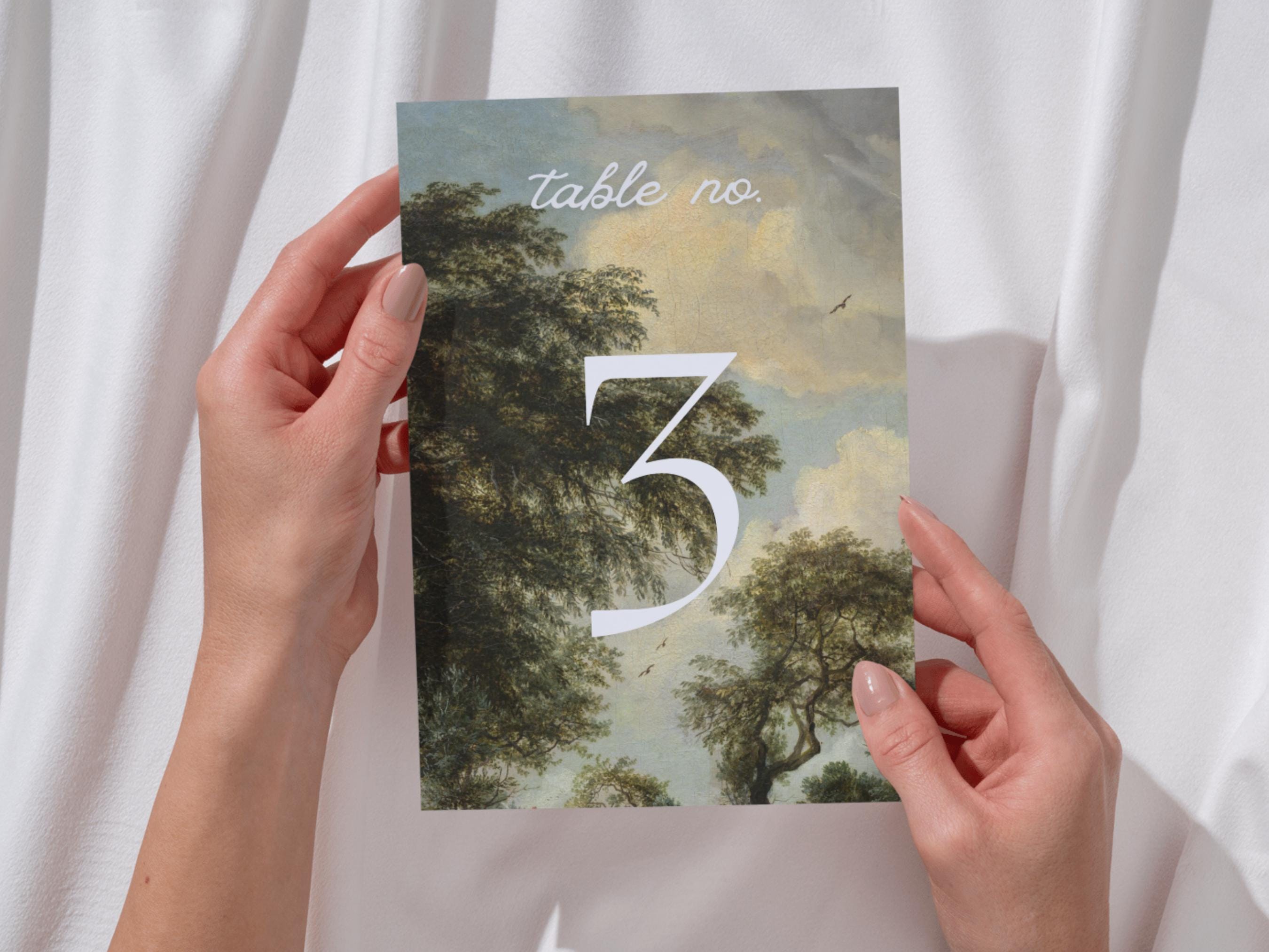Artsy Wedding Table Numbers: Treetop Nature Canva Template (digital ...