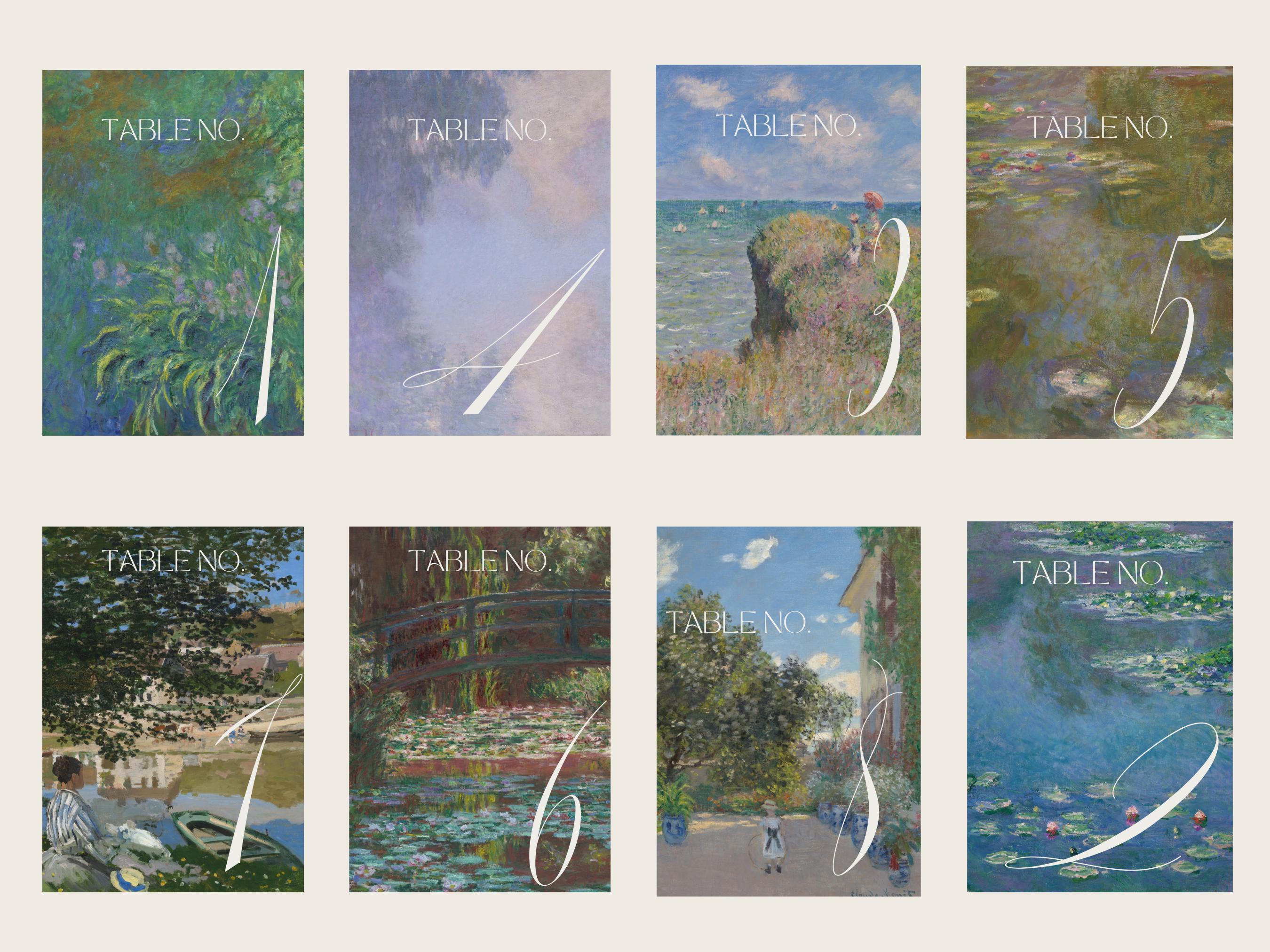 Monet Canva Template Wedding Table Numbers Instant Download, Printable ...